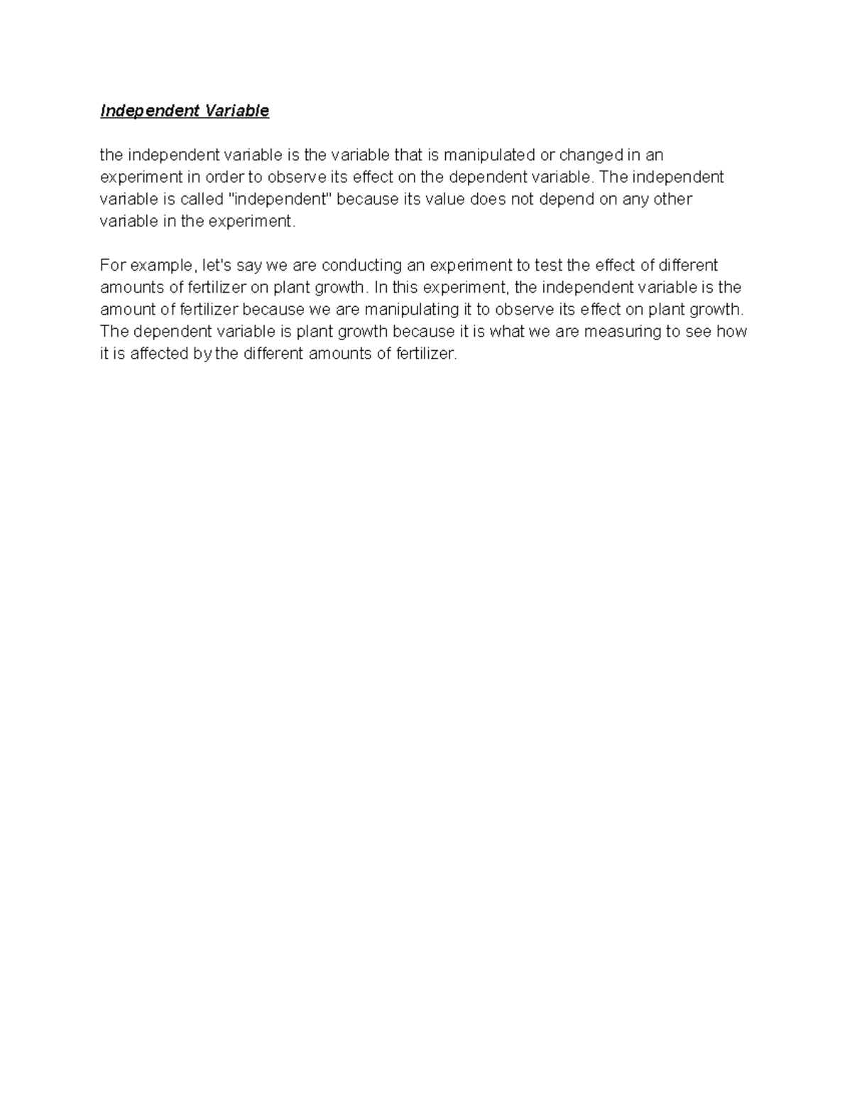 Independent Variable - Definition - Independent Variable the ...