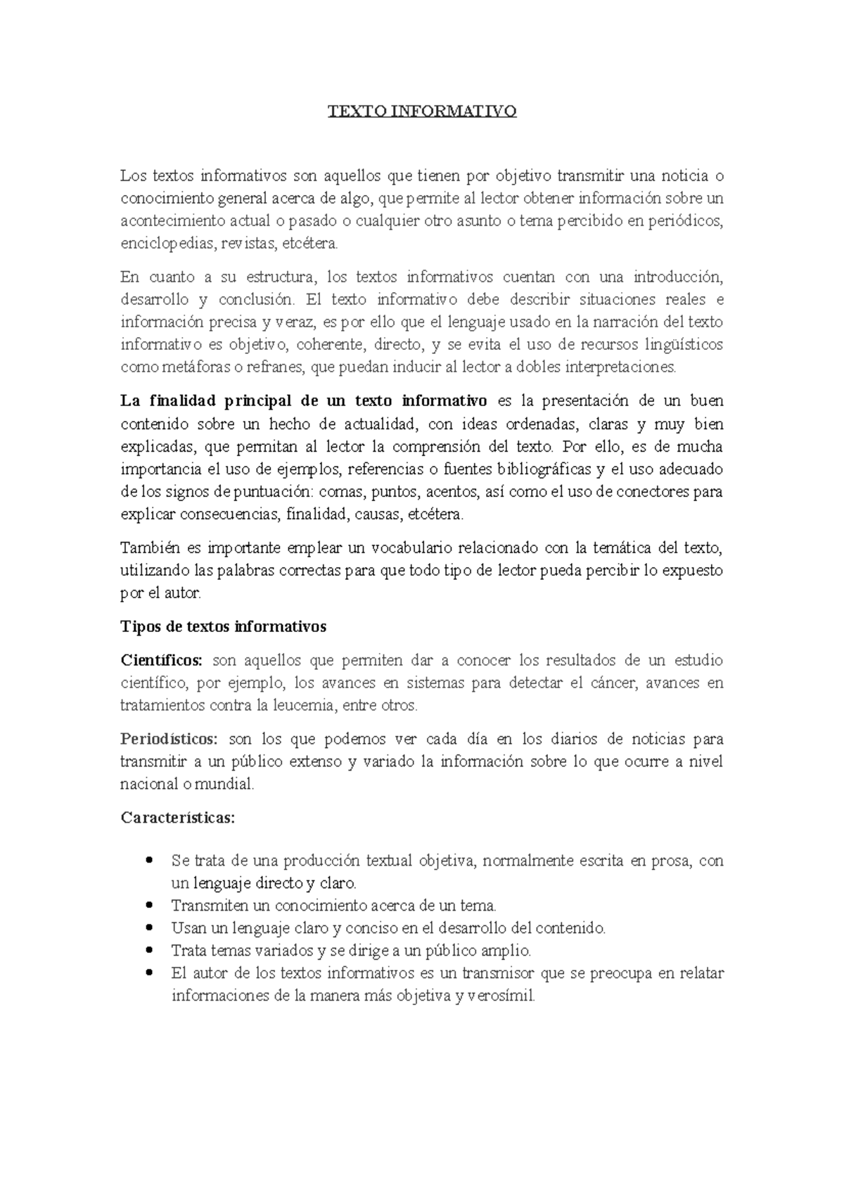 Texto Informativo basico - TEXTO INFORMATIVO Los textos informativos ...
