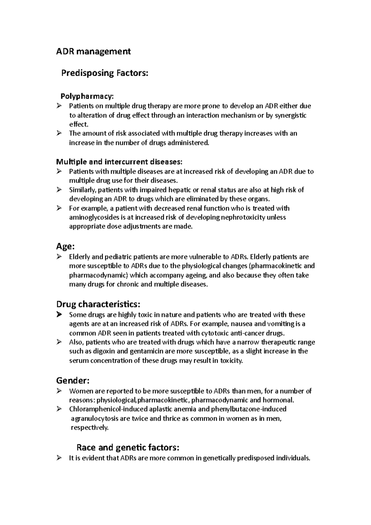 ADR management - clinical pharmacy - ADR management Predisposing ...
