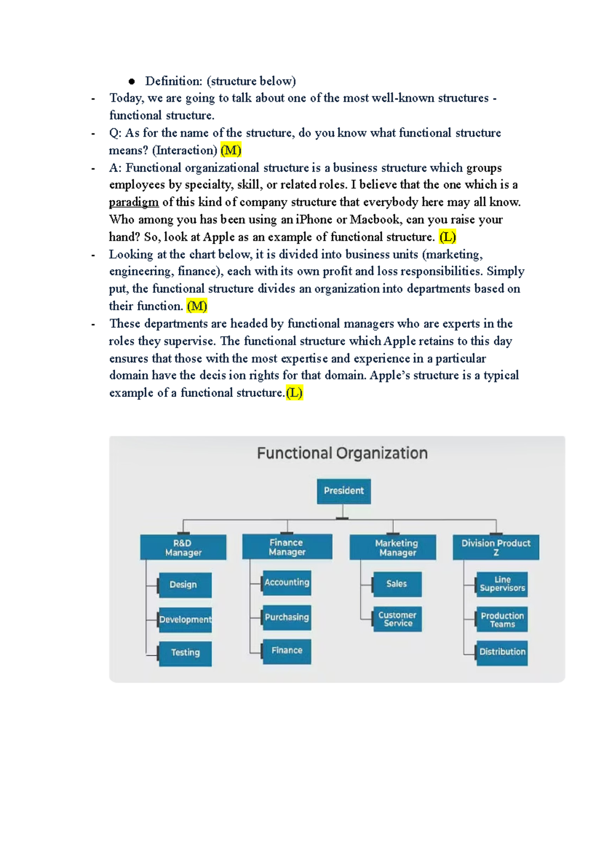 Functional structure - Q: As for the name of the structure, do you know ...