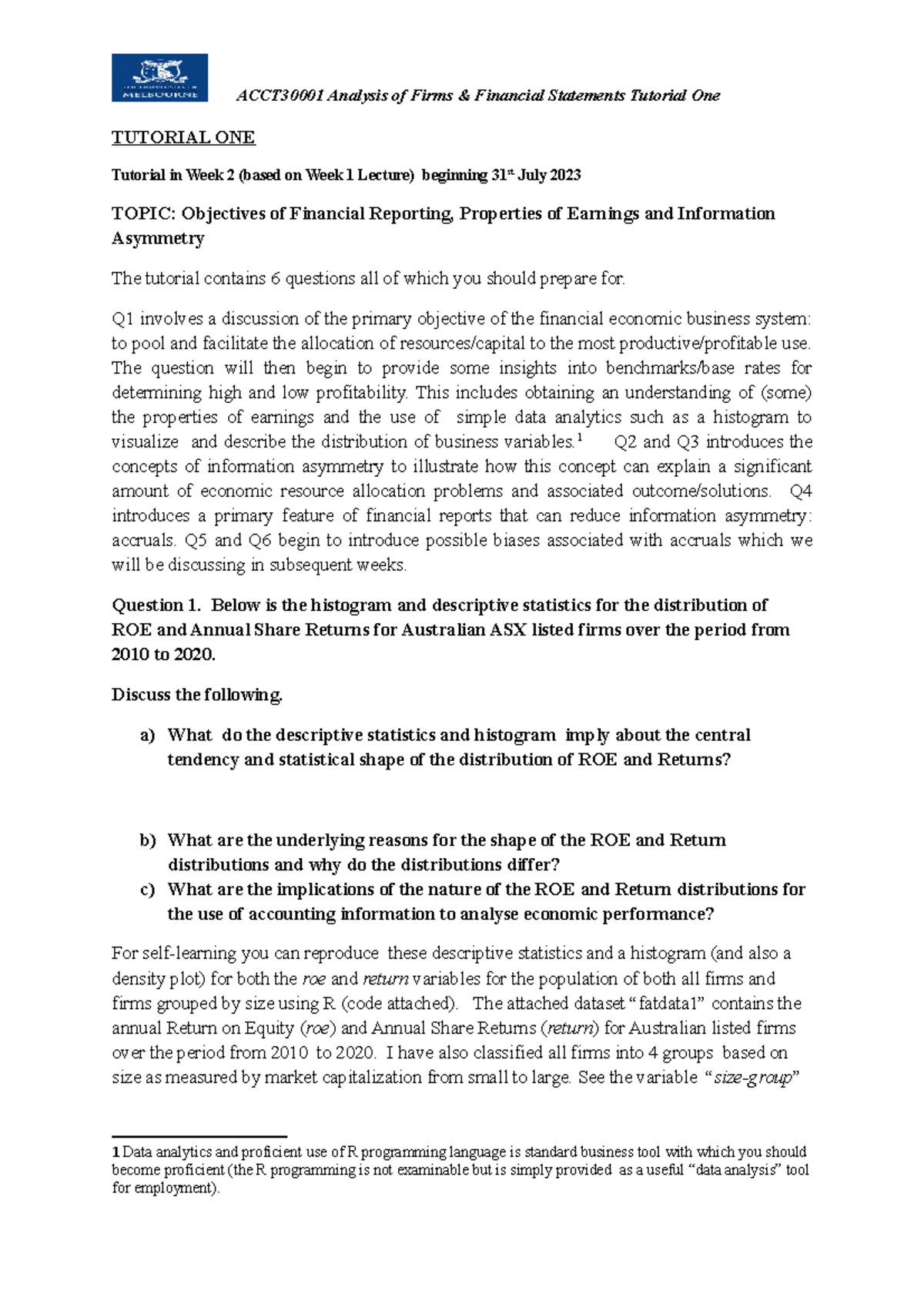Topic 1 Tutorial Tutorial One Tutorial In Week 2 Based On Week 1 Lecture Beginning 31st July