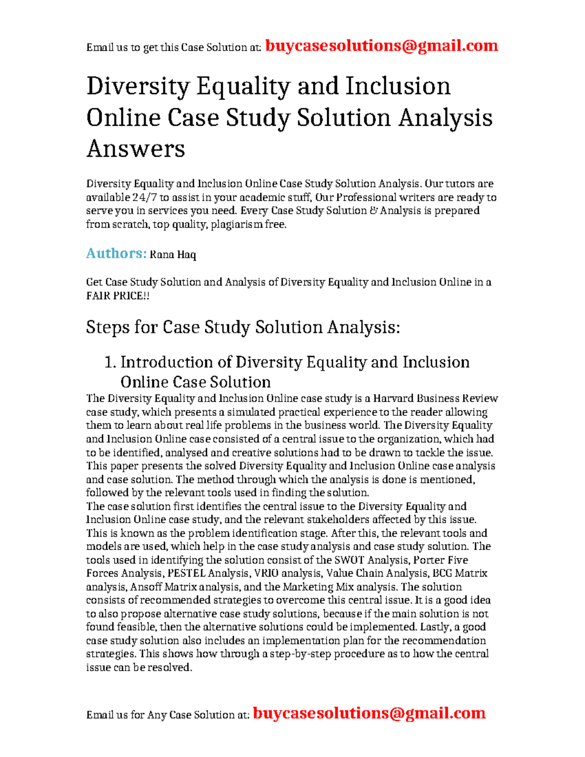 Case Solution Diversity Equality and Inclusion Online - Diversity ...