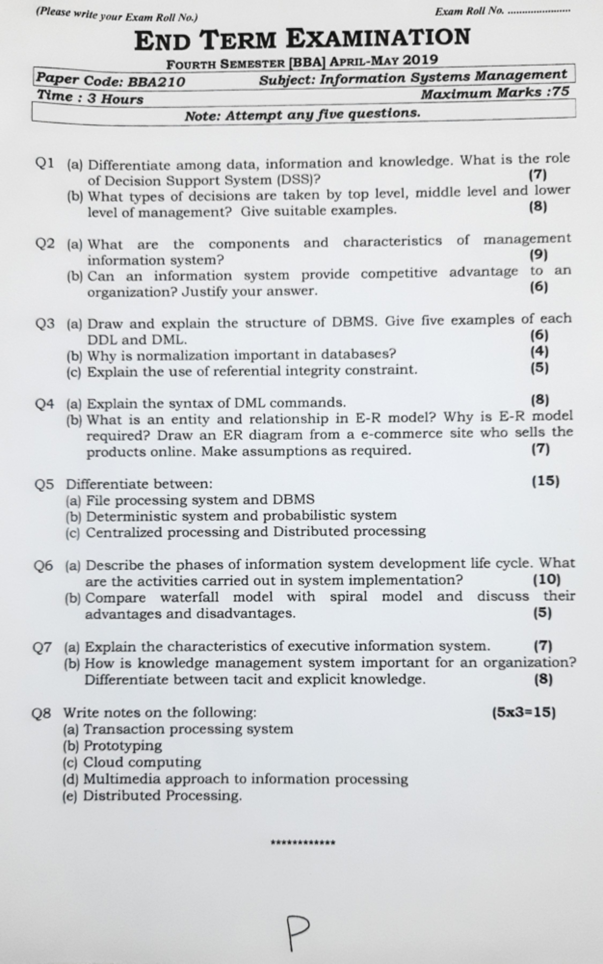 BBA-4th-SEM.QP - question paper - (Please write your Exam Roll No.) Exam Roll No. END TERM - Studocu