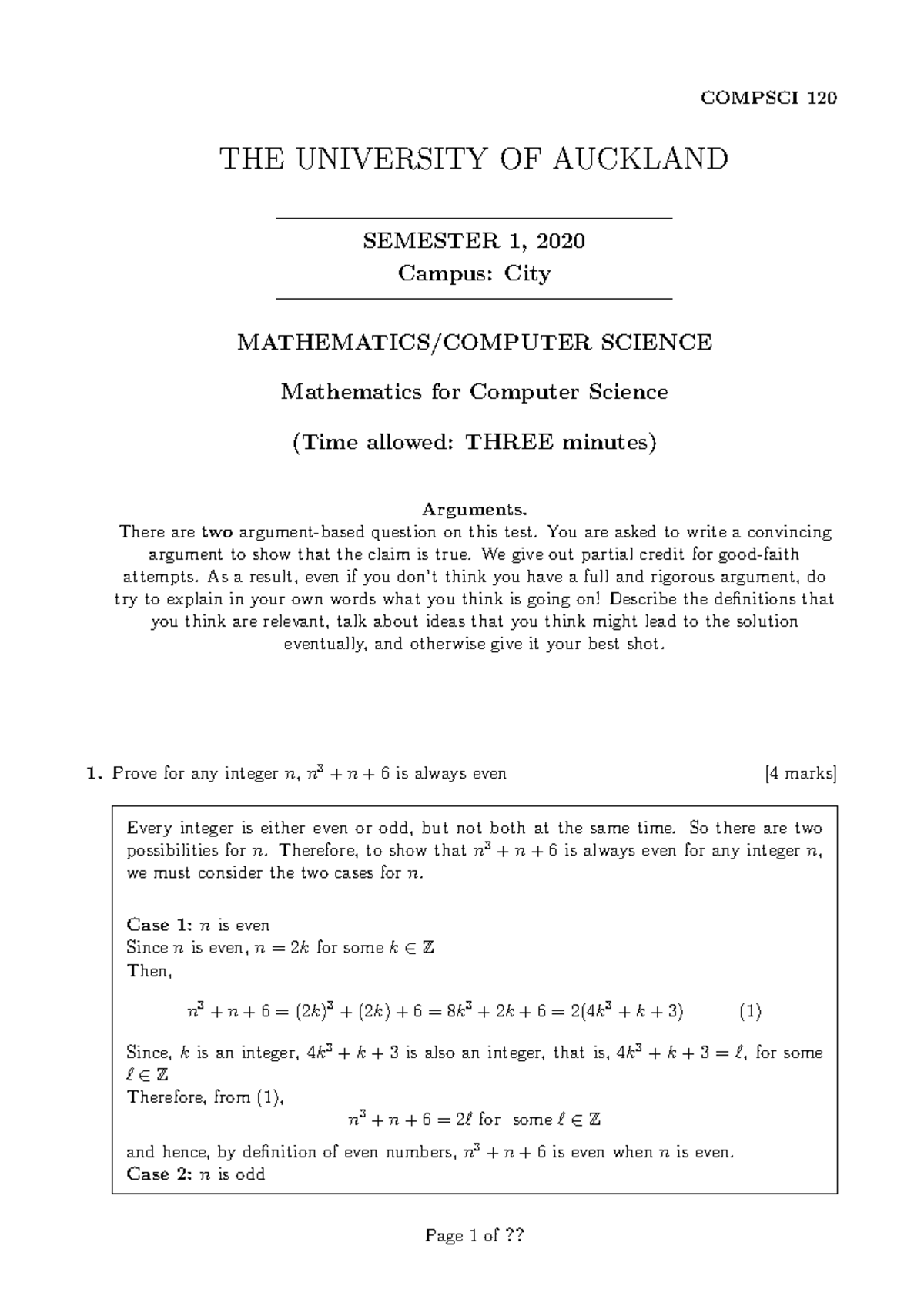 Compsci 120 2020 S1 Mock Test Solutions The University Of Auckland Semester 1 2020 Campus