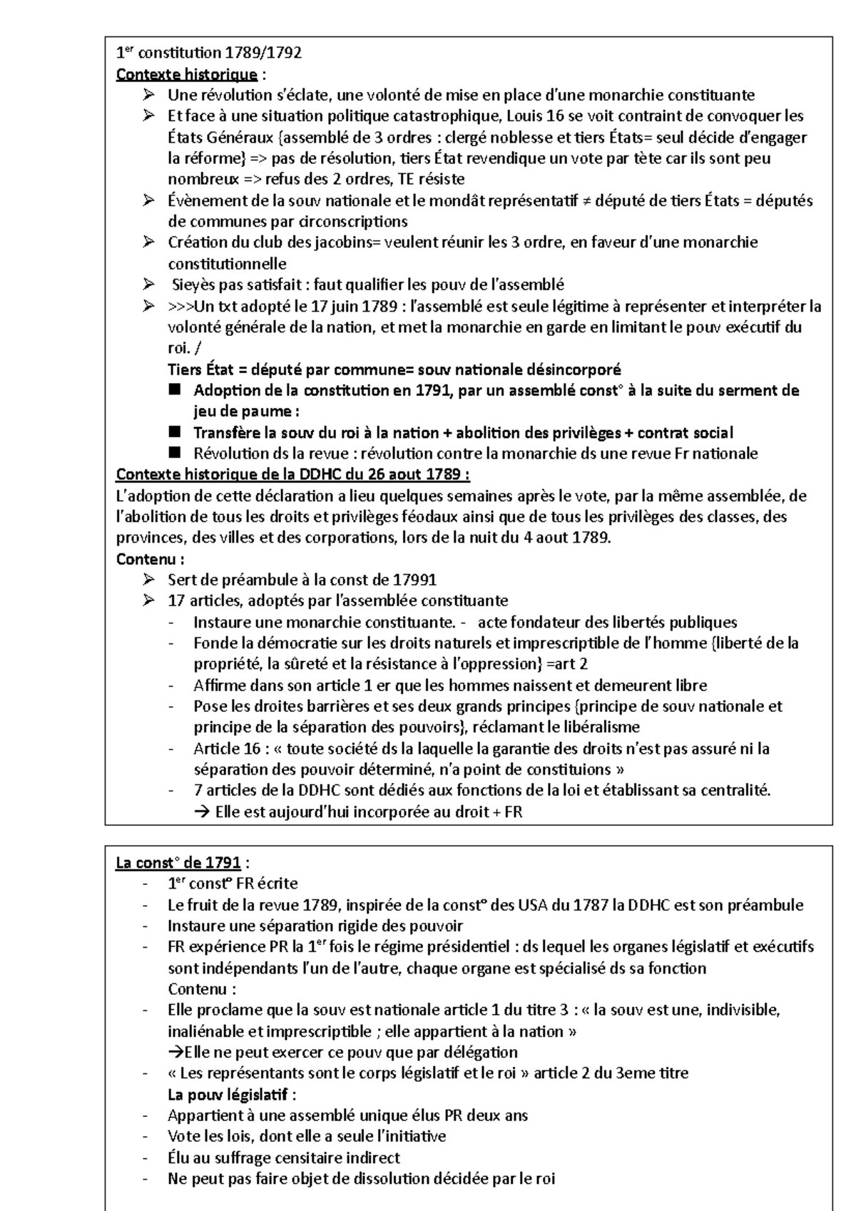 fiche de révision révolution 1789-1792 - La const° de 1791 : - 1 er ...