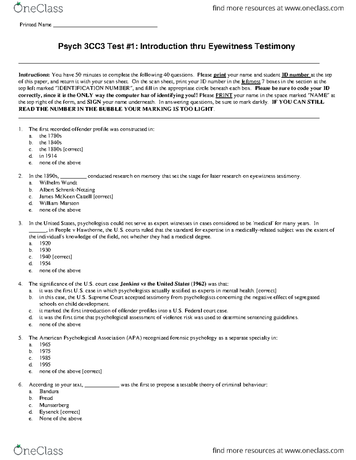 Test 1 2014, questions and answers - Printed Name ...