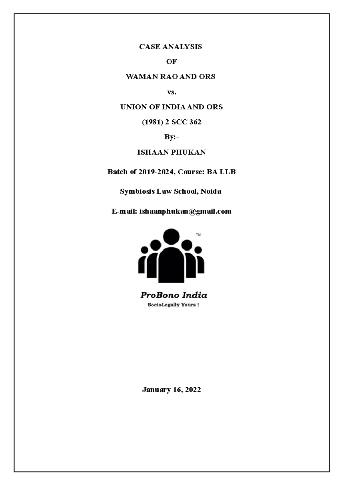 821 Case analysis waman rao - CASE ANALYSIS OF WAMAN RAO AND ORS vs ...