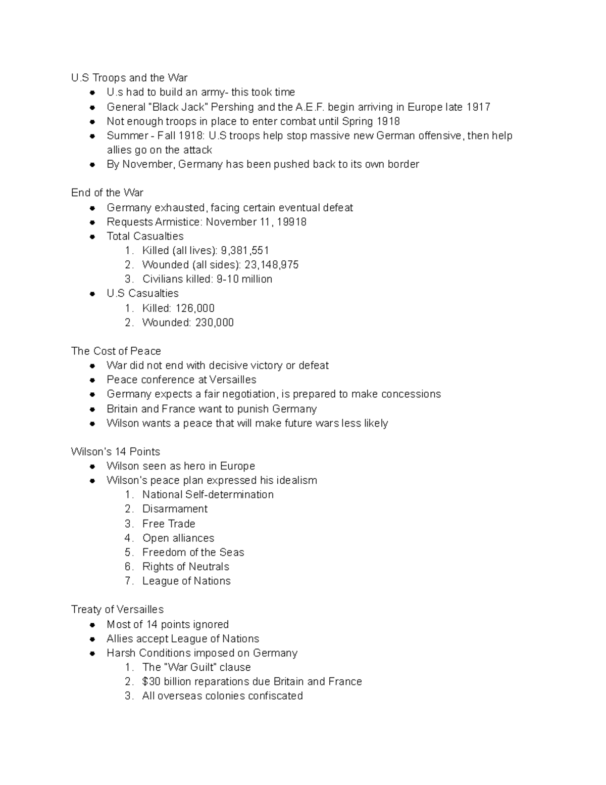 The Great War - Course Notes. - U Troops and the War U had to build an ...