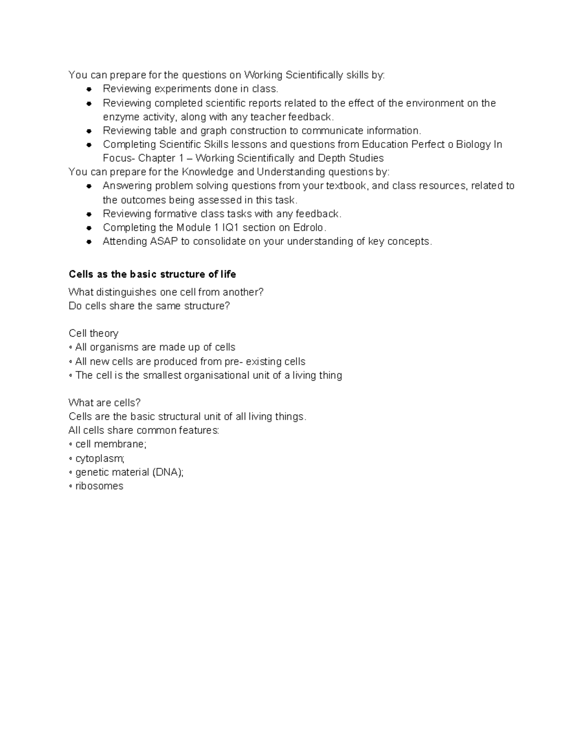 Biology- class notes - You can prepare for the questions on Working ...