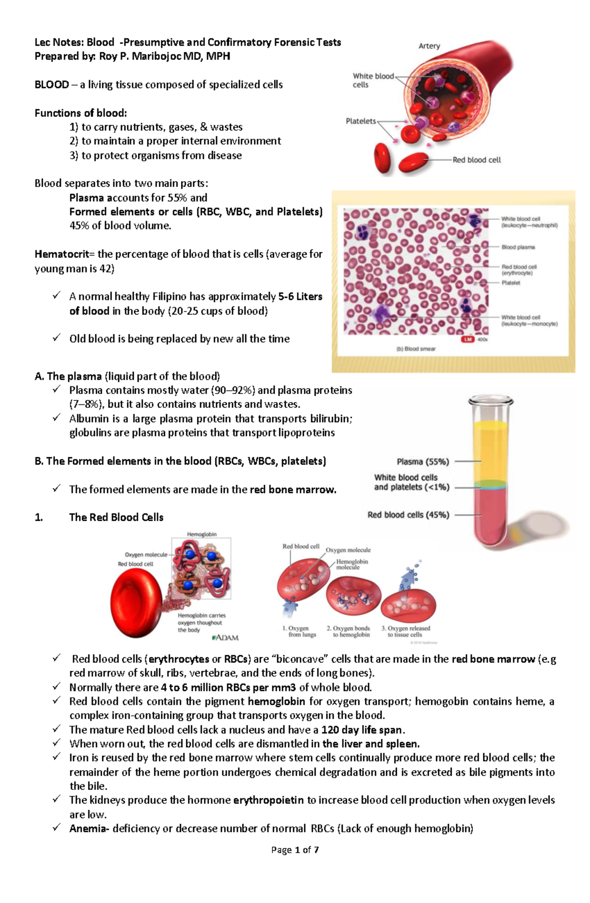 Lec Notes Blood Tests - awfawfawfawf - Lec Notes: Blood - Presumptive ...