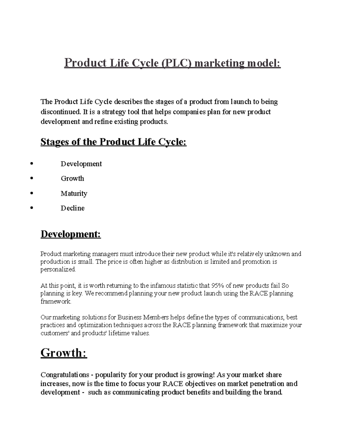 Product life cycle - Product Life Cycle (PLC) marketing model: The ...