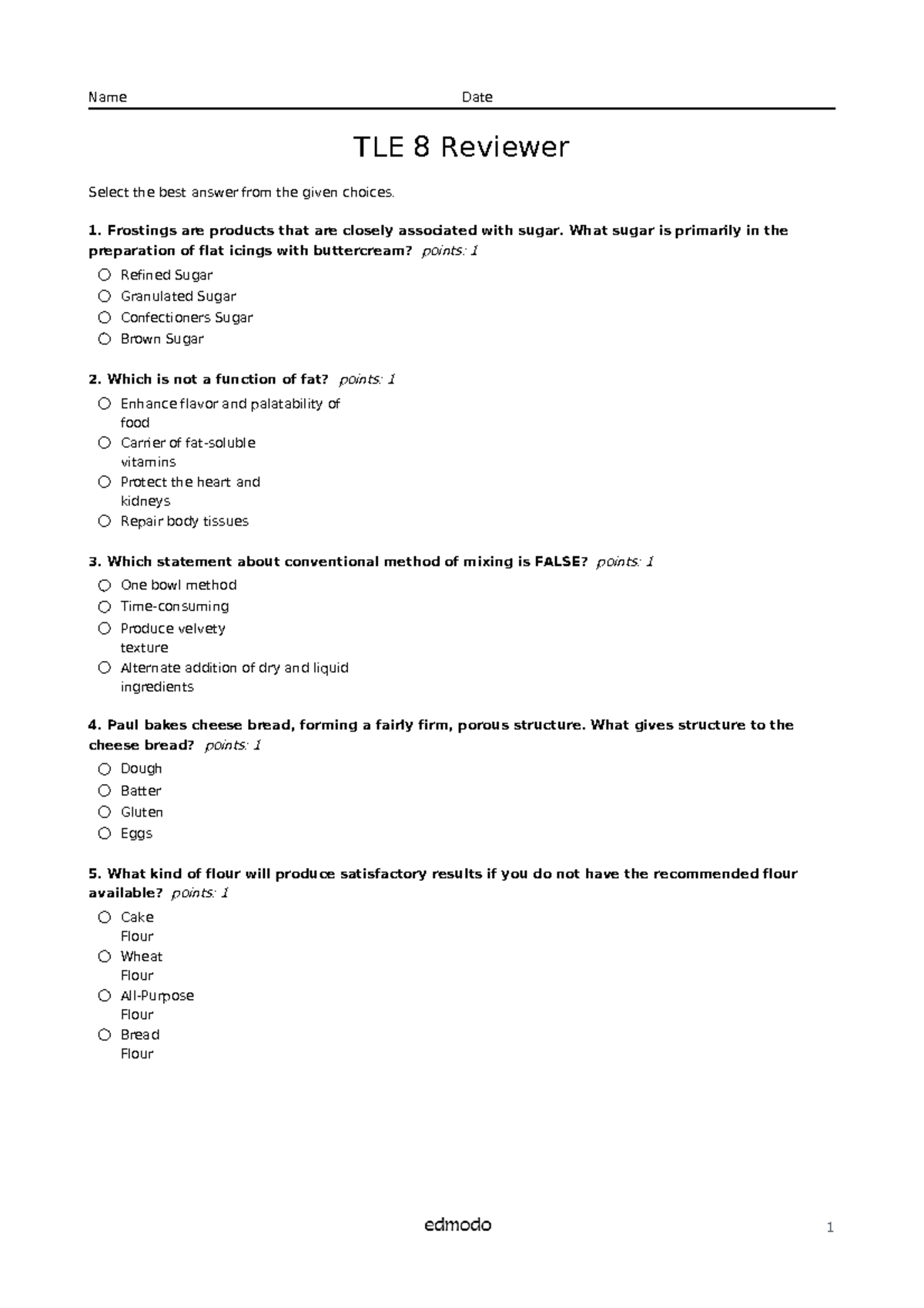 TLE 8 Reviewer - ouu - Name Date TLE 8 Reviewer Select the best answer ...