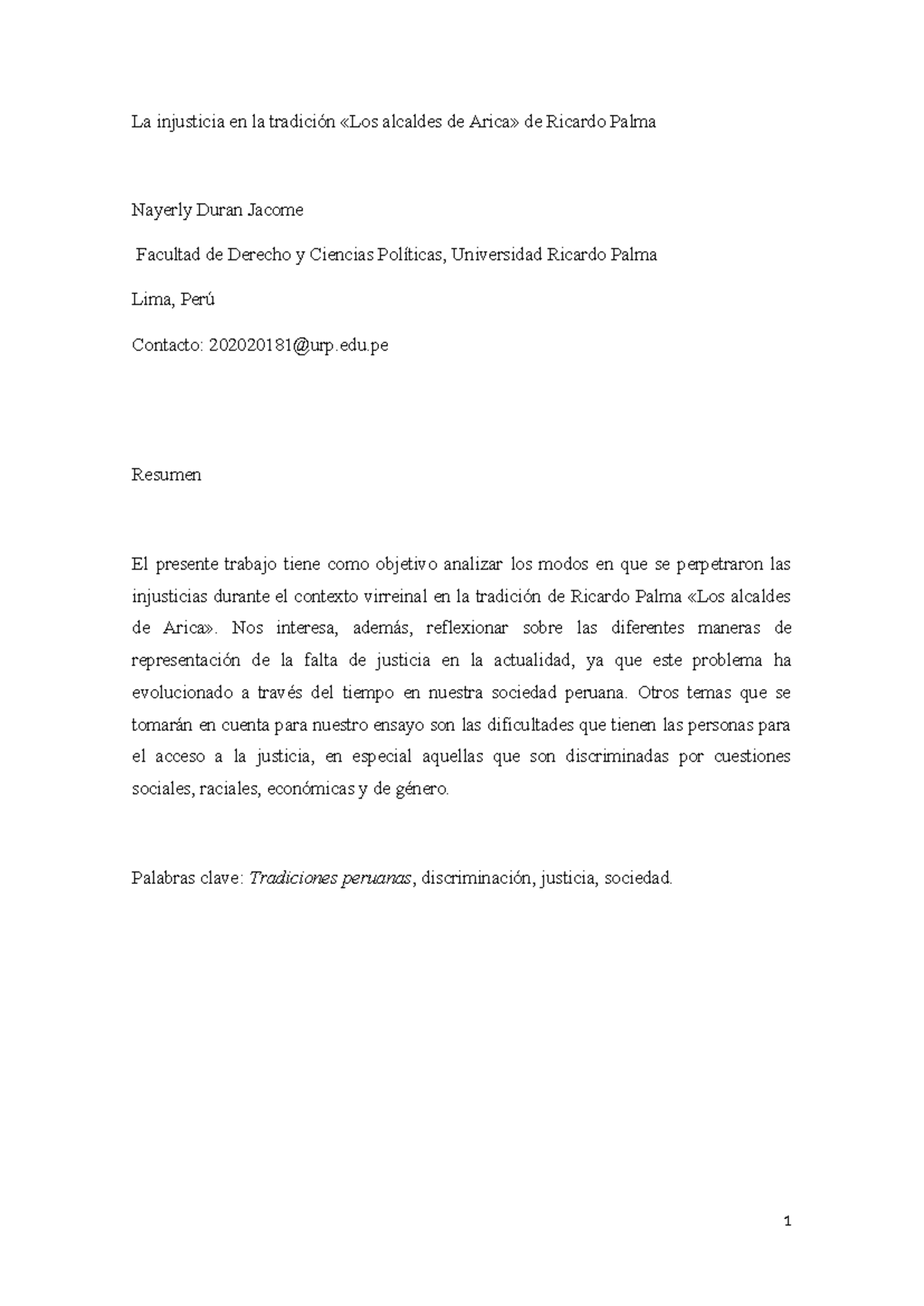 Duran Jacome - Ensayo final - La injusticia en la tradición «Los ...