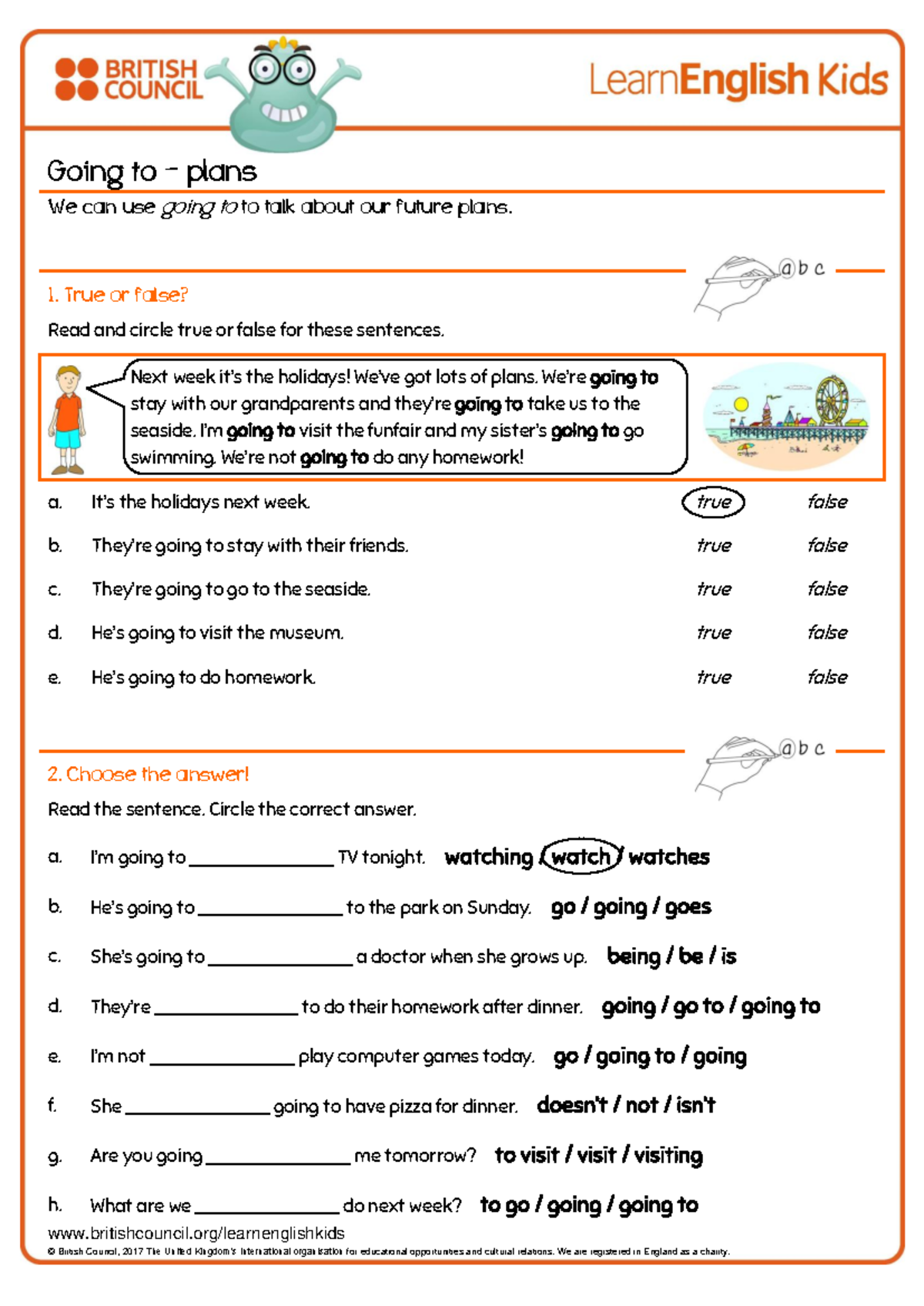 Grammar practice going to plans worksheet - britishcouncil ...