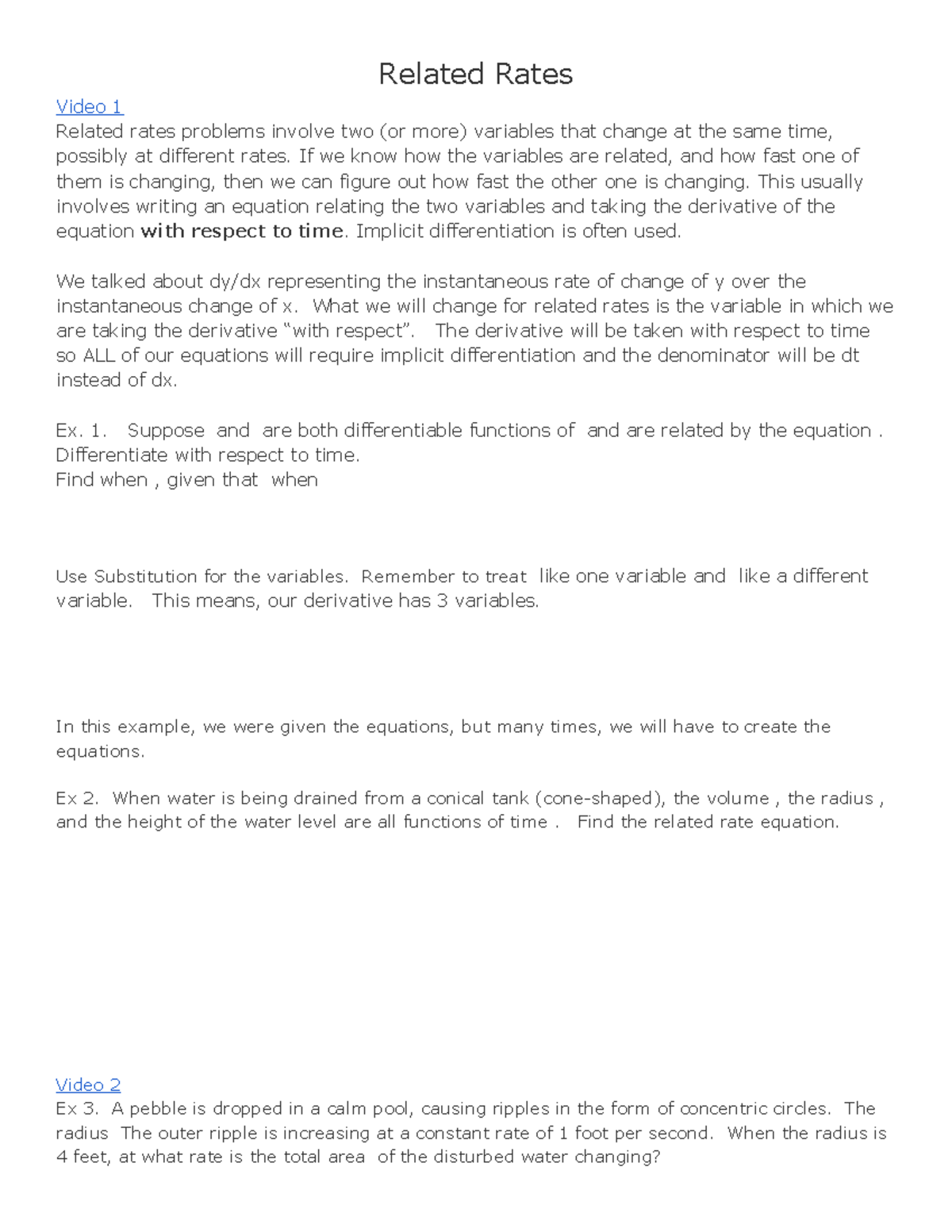 Related Rates Notes - fjoblae - Related Rates Video 1 Related rates ...