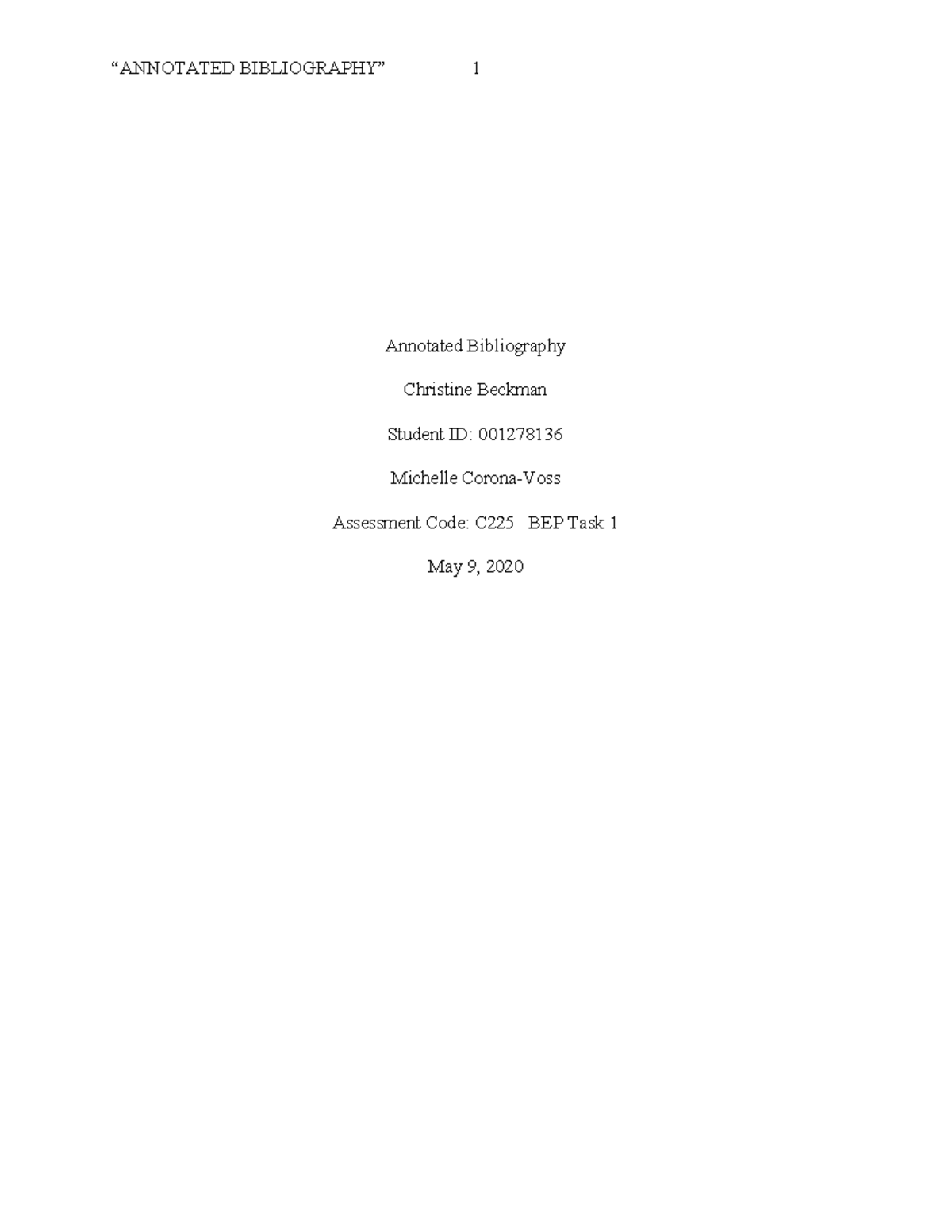 Beckman Annotated Bibliography - Annotated Bibliography Christine ...