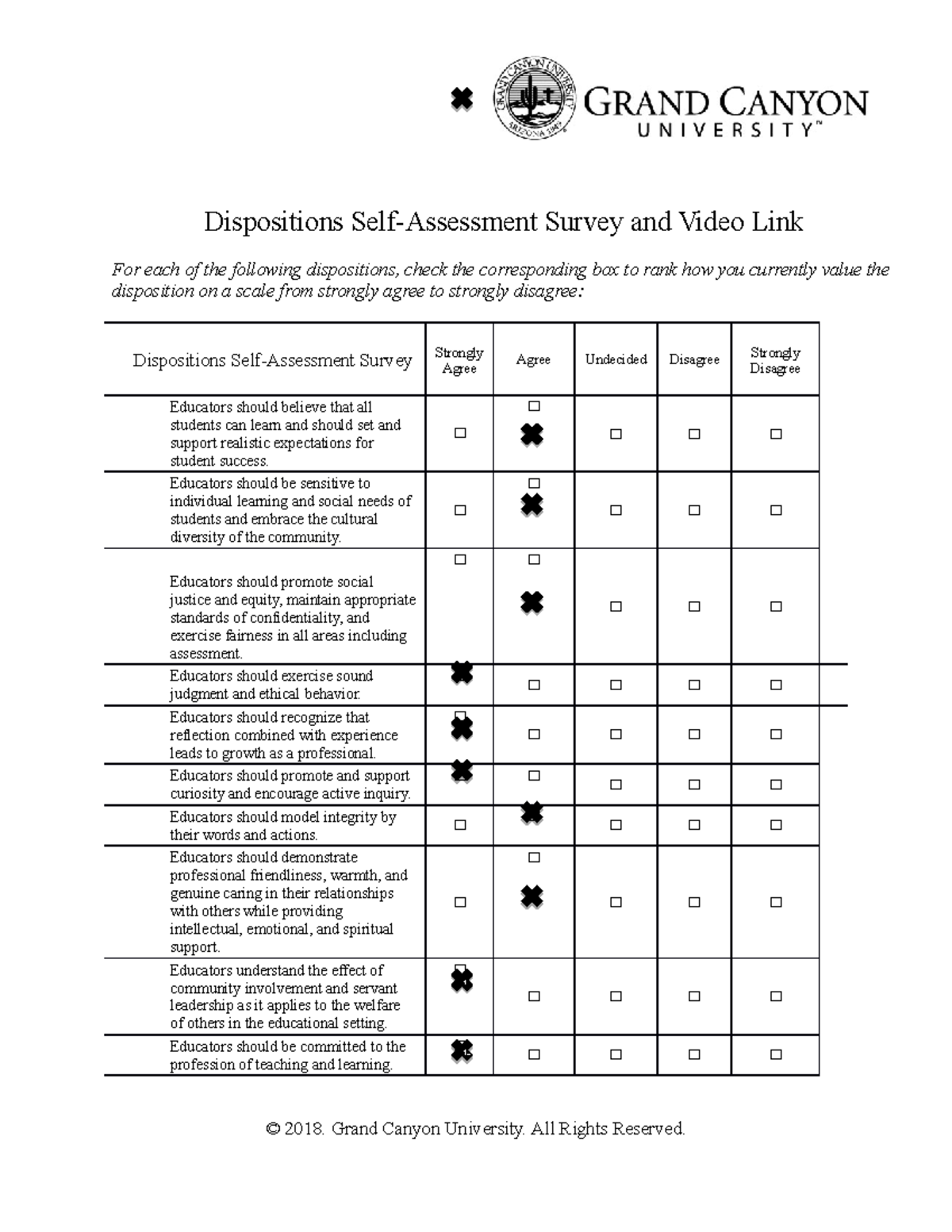 UNV-108 Dispositions Self-Assessment Survey - Dispositions Self ...