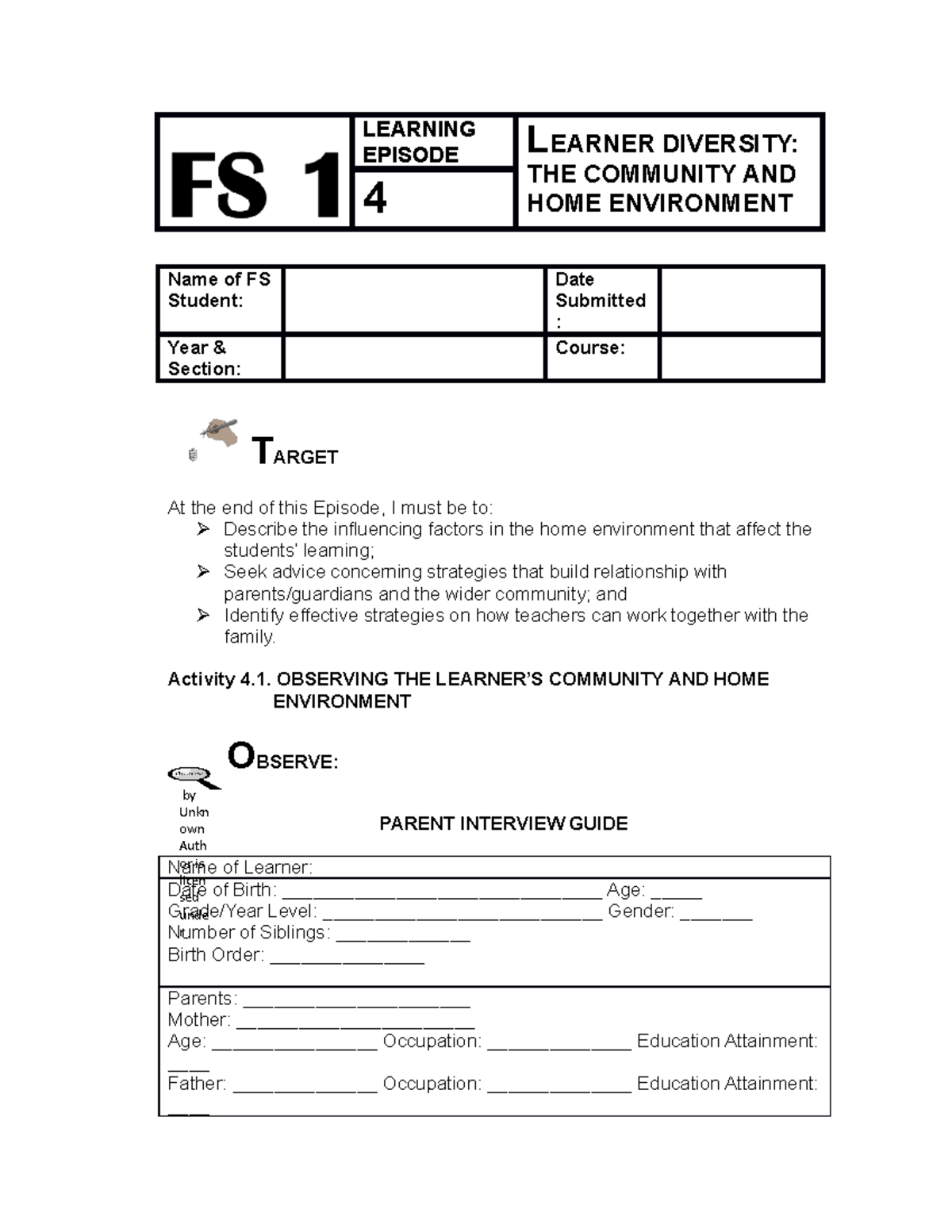 Episode-4 FS1 - 123 - LEARNING EPISODE LEARNER DIVERSITY: THE COMMUNITY ...