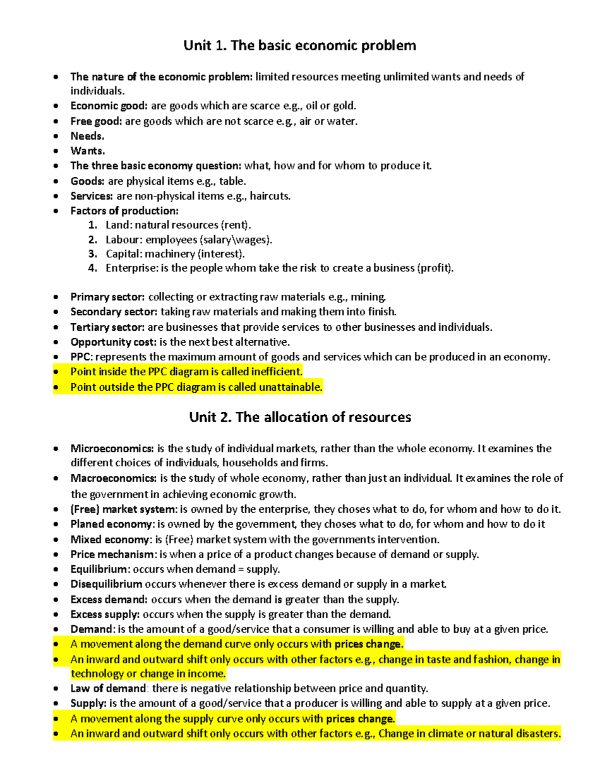Revision 1 - Unit 1. The basic economic problem The nature of the ...