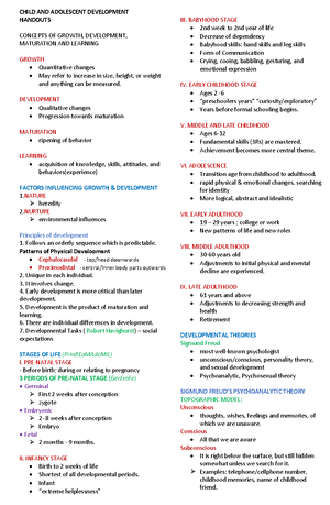 Child AND Adolescent Development Handouts - CHILD AND ADOLESCENT ...