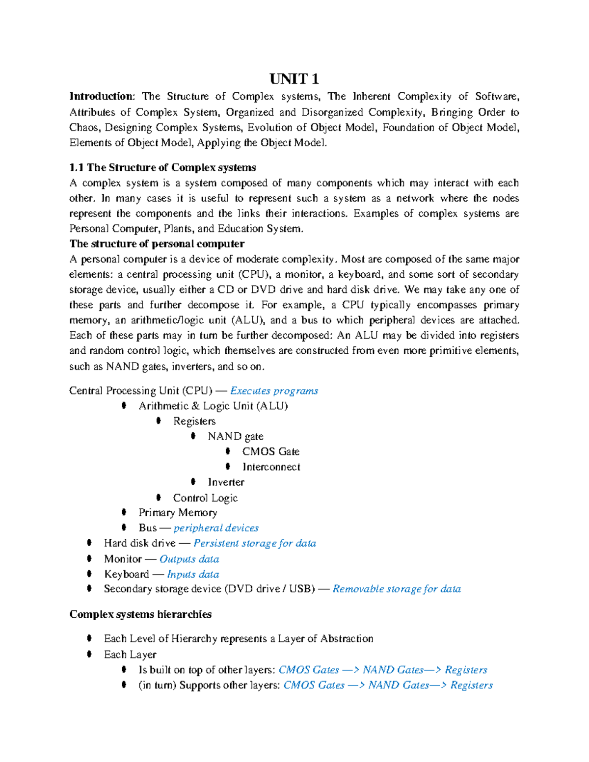 Ooad Unit 1 Ooad Unit 1 Unit 1 Introduction The Structure Of