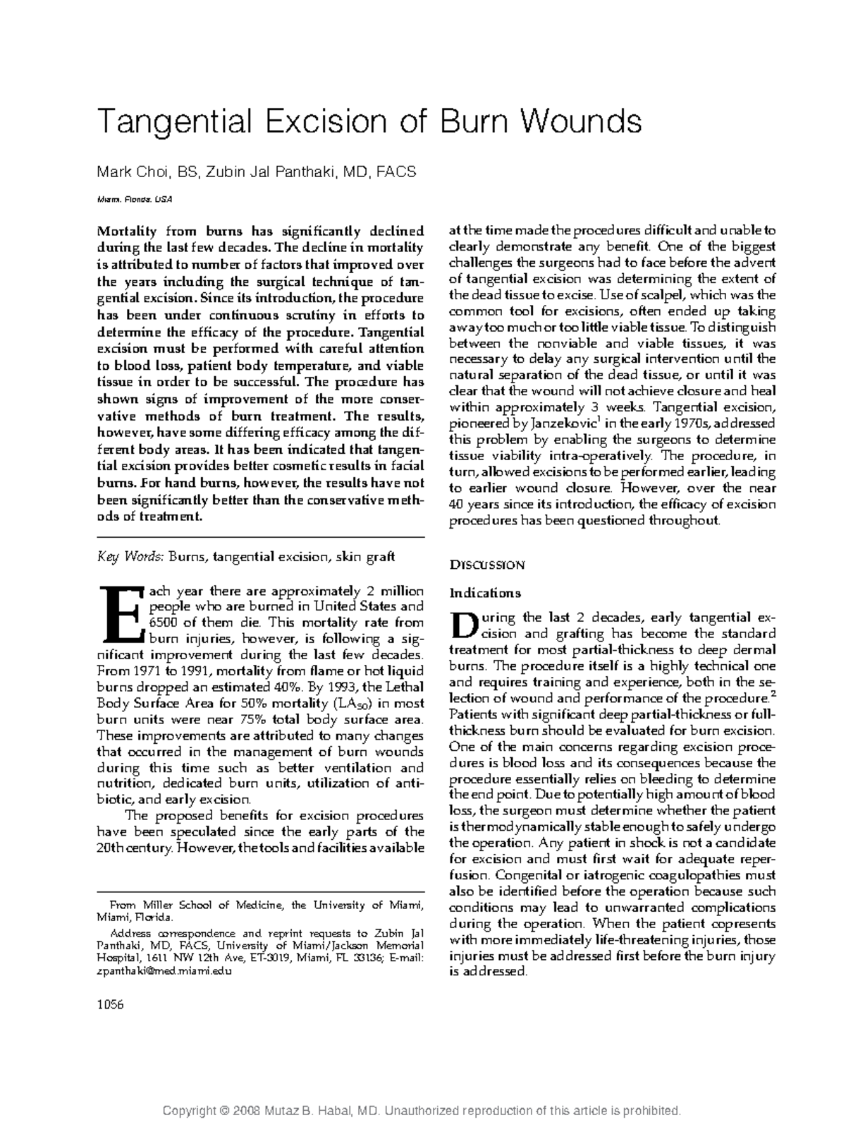 Choi2008 - Krfghu - Tangential Excision of Burn Wounds Mark Choi, BS ...