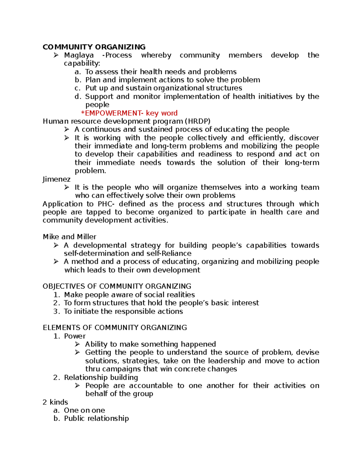 Community Organizing Document Community Health Nursing UC Studocu