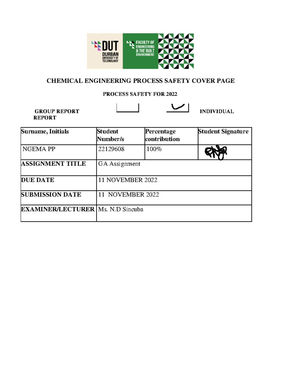 PSOH Assignment - Process safety - CHEMICAL ENGINEERING PROCESS SAFETY ...