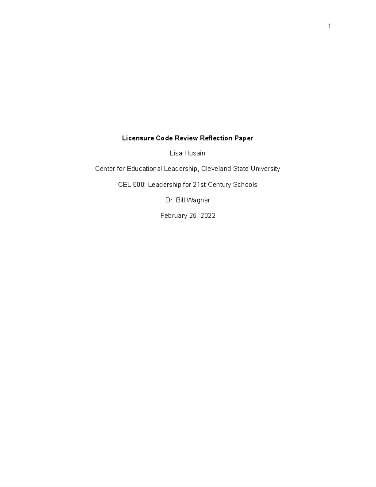 Licensure Code Review Paper - 1 Licensure Code Review Reflection Paper ...