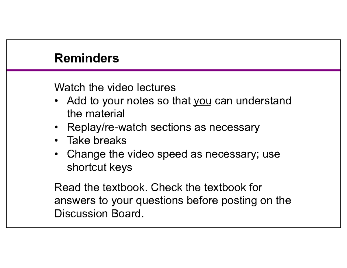 S2L11 lecture notes BIO230 slides - Reminders Watch the video lectures ...