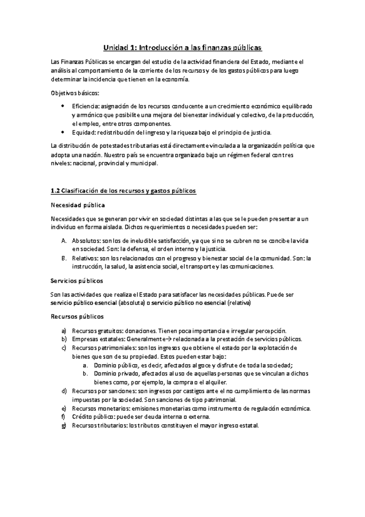 Resumen 1er parcial Regimen Tributario - Unidad 1: Introducción a las finanzas públicas Las ...