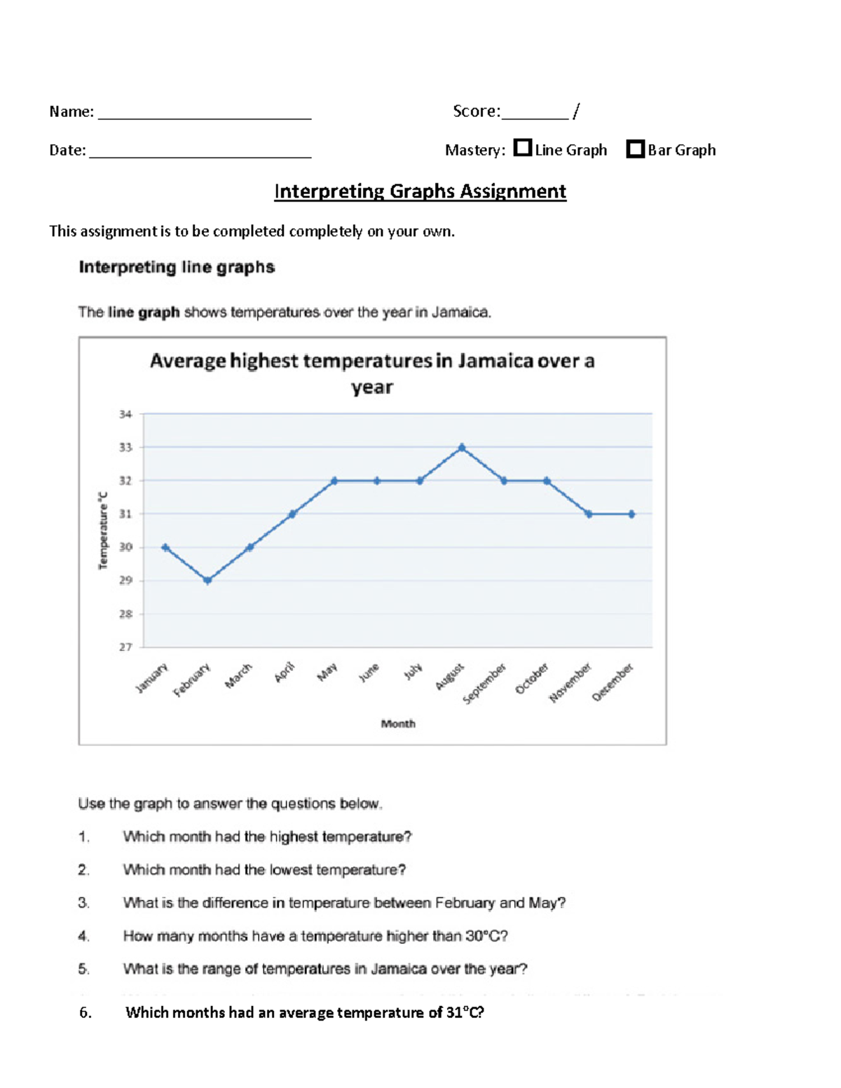 Graphing Assignment answer key for - Name ...