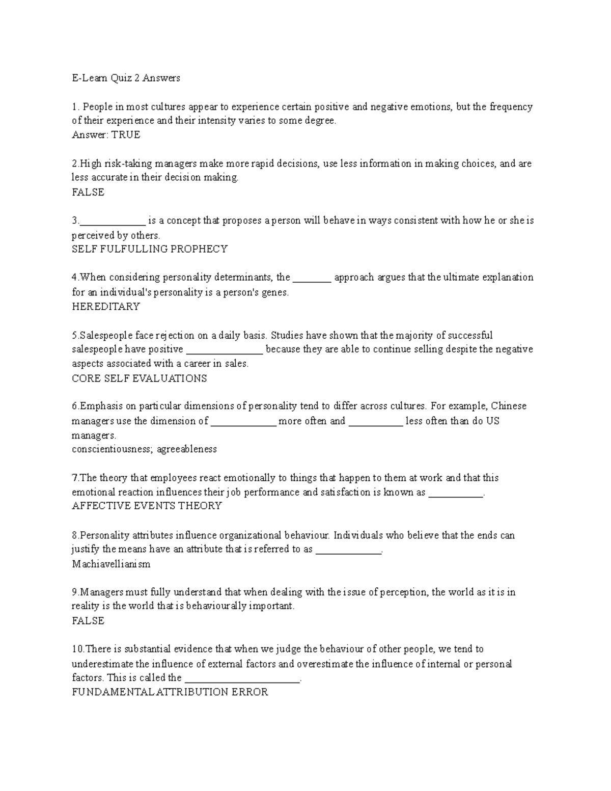 Elearn QUIZ 2 Answers - E-Learn Quiz 2 Answers People in most cultures ...