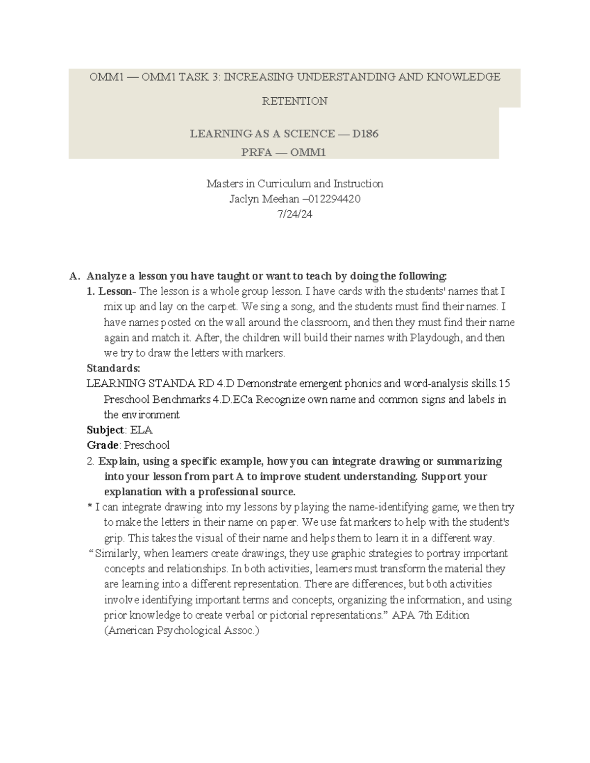 Task 3-D186 - Pass - OMM1 — OMM1 TASK 3: INCREASING UNDERSTANDING AND ...
