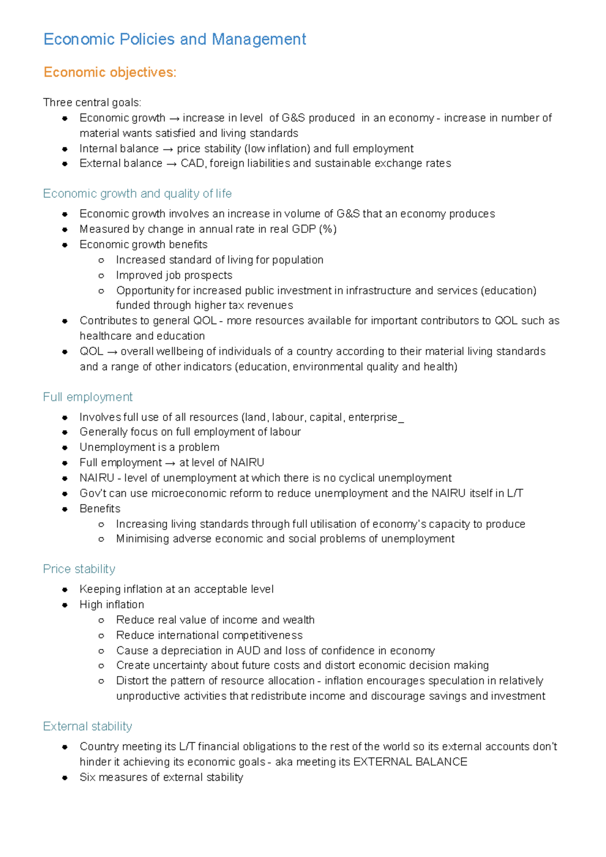 Economics - Topic 4 - notes - Economic Policies and Management Economic ...