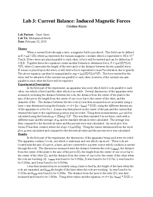 Physics spring lab 4 write up - Lab 4: Law Cristina Rizzo Lab Partner ...