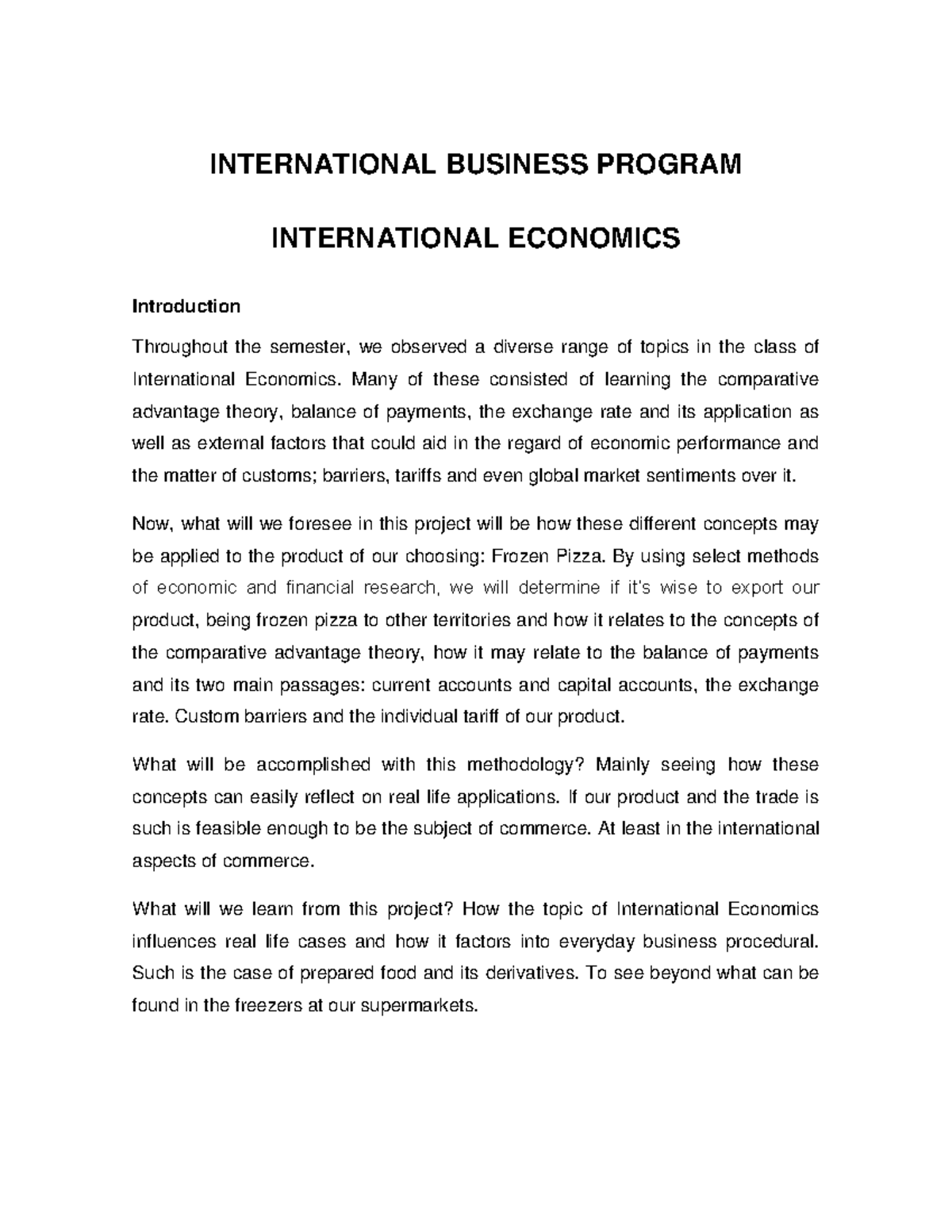 Final Project International Economics - INTERNATIONAL BUSINESS PROGRAM ...