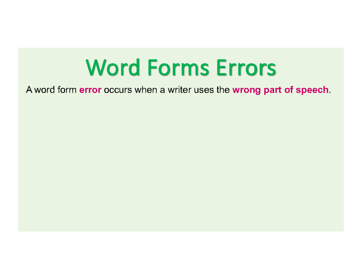 Word Forms Practice - 18M -College Communications 1 (ESL) - Word Forms ...