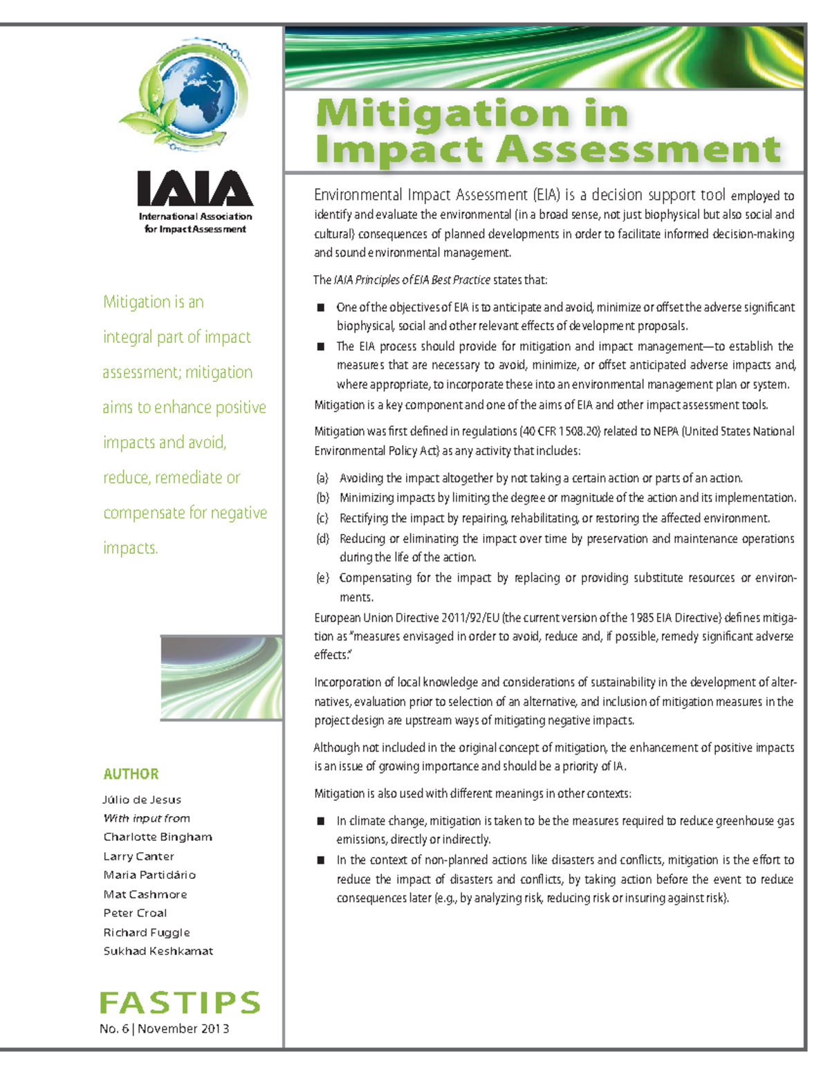 Fastips 6 Mitigation - Mitigation in Impact Assessment Environmental ...
