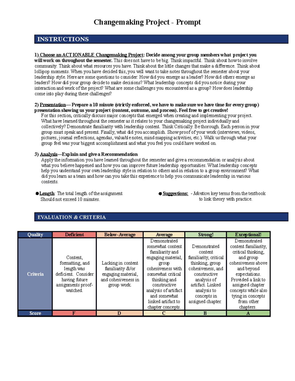485-Changemaking Project- Prompt - Changemaking Project - Prompt INSTRUCTIONS Choose an ...