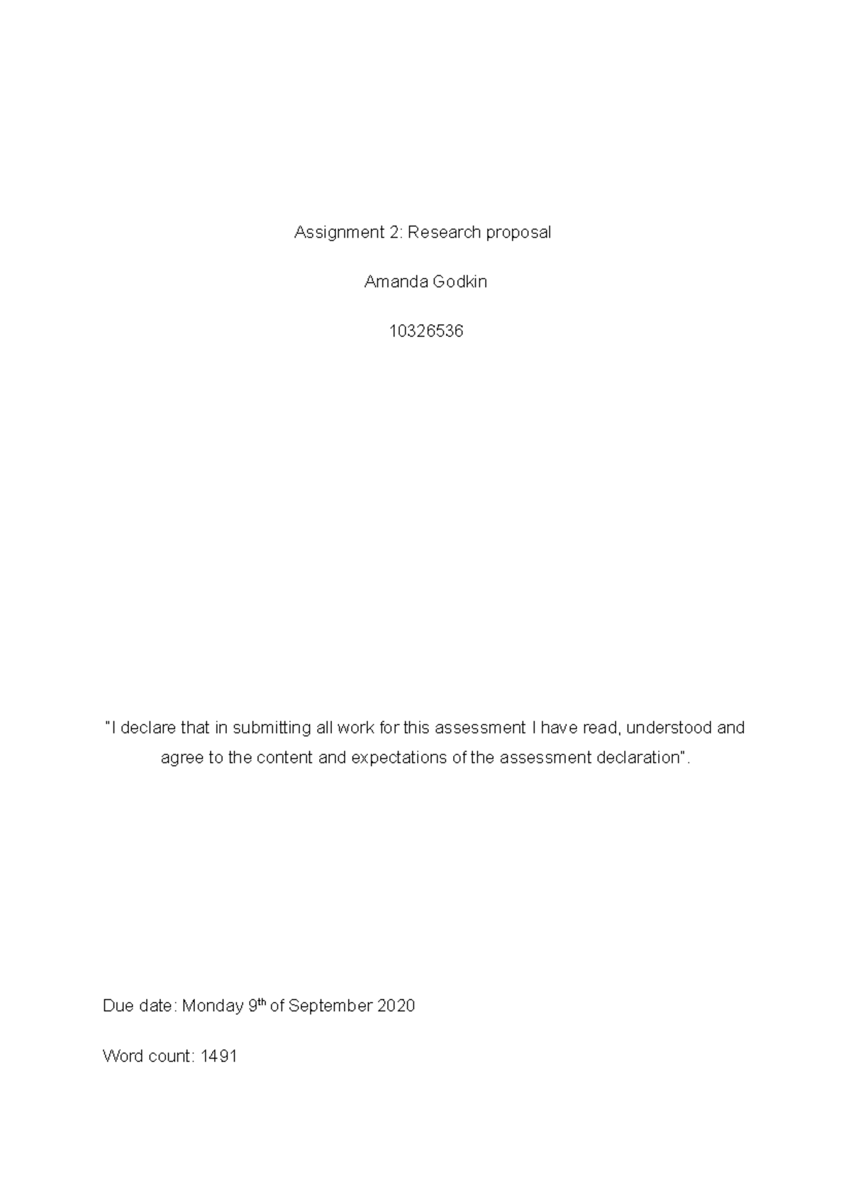 Assignment 2 research proposal - Assignment 2: Research proposal Amanda ...