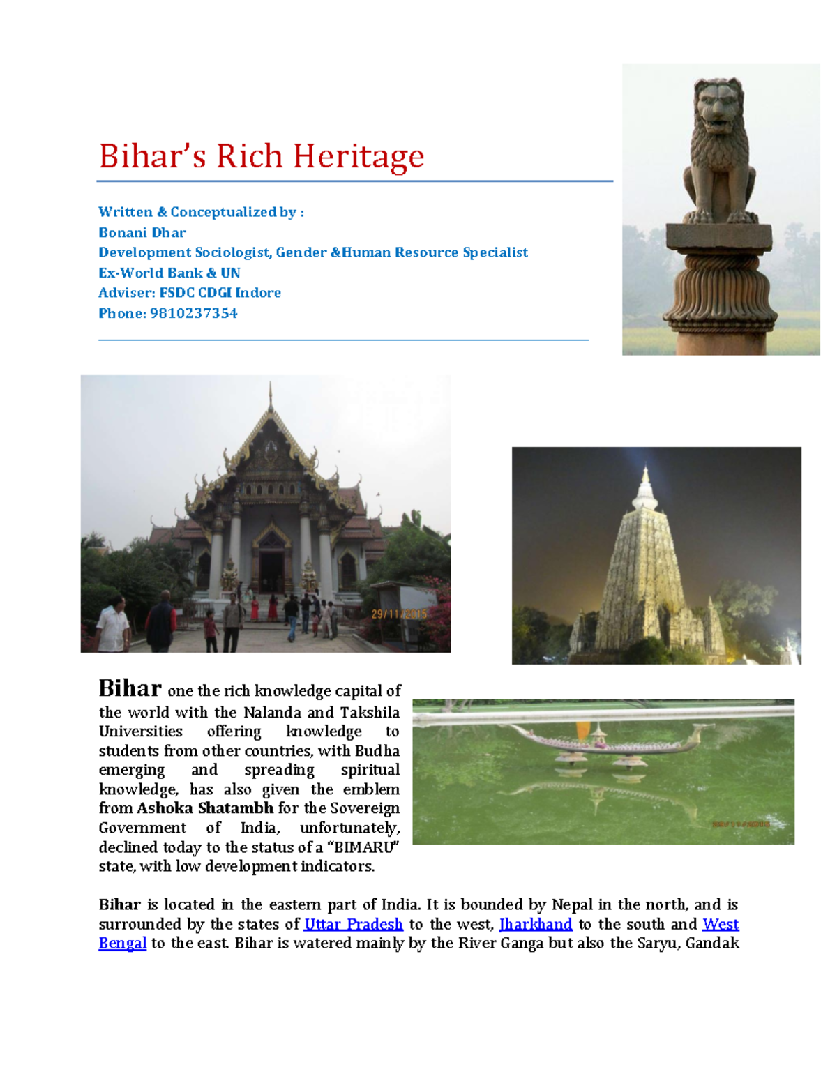 Bihars Rich Heritage - Its great notes - Bihar’s Rich Heritage Written ...