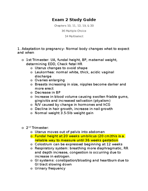 Exam 1 Study Guide N 205 - Exam 1 Test Breakdown - Exam 1 Study Guide ...