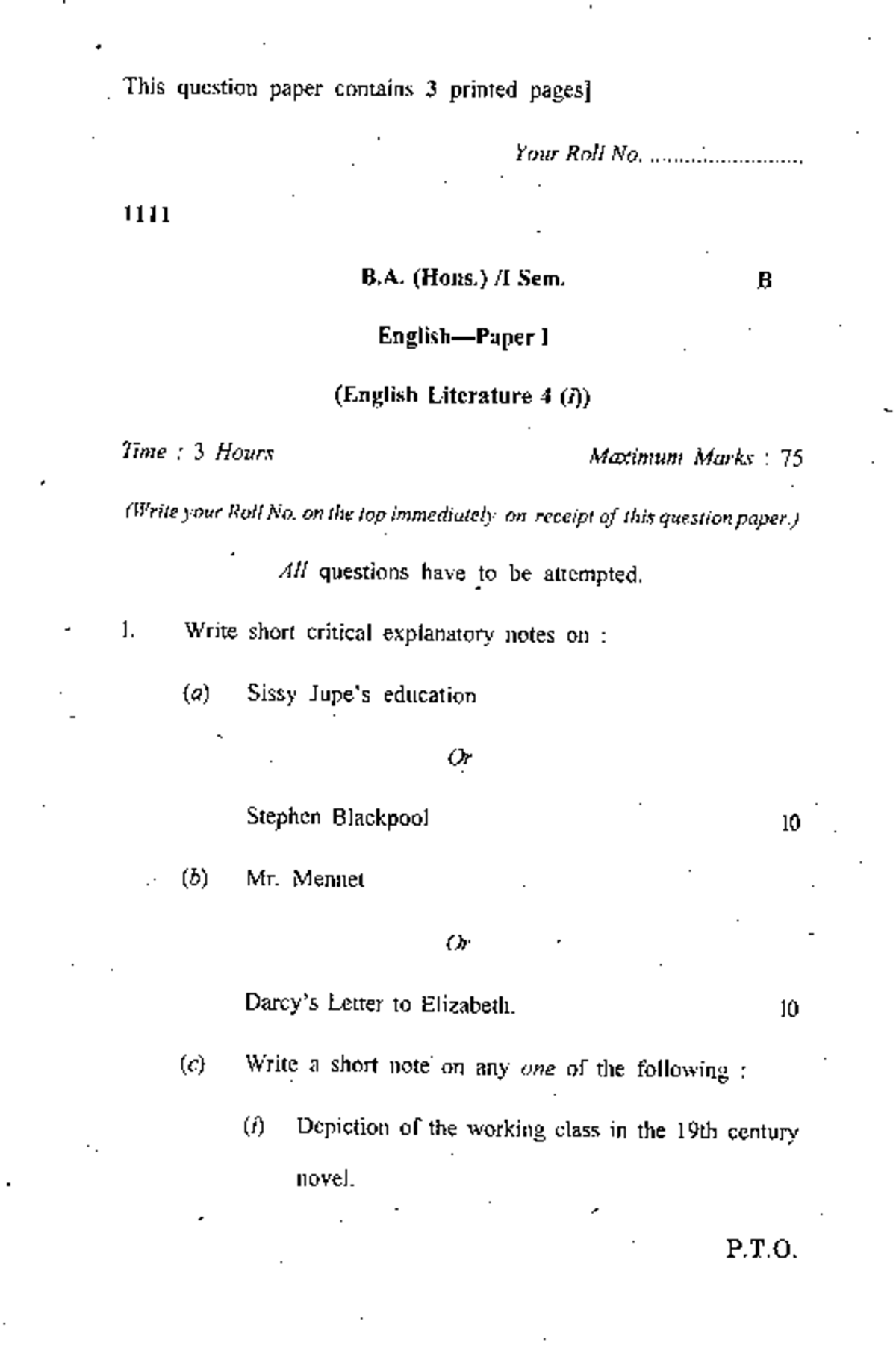 B.A (HONS.) -I SEM. English- Paper I ( English Literature 4 (I ...