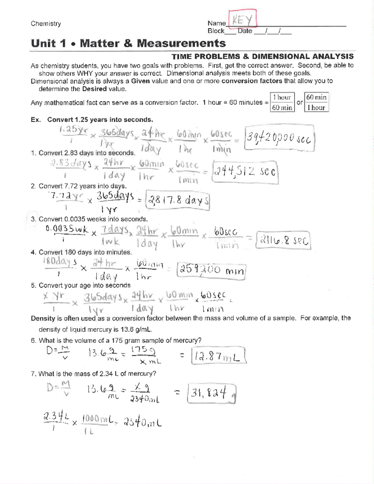 Unit 1 matter and measurement key updated - Studocu