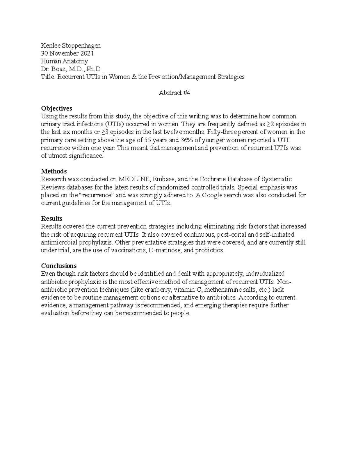 Anatomy - Abstract #4 - Kenlee Stoppenhagen 30 November 2021 Human ...