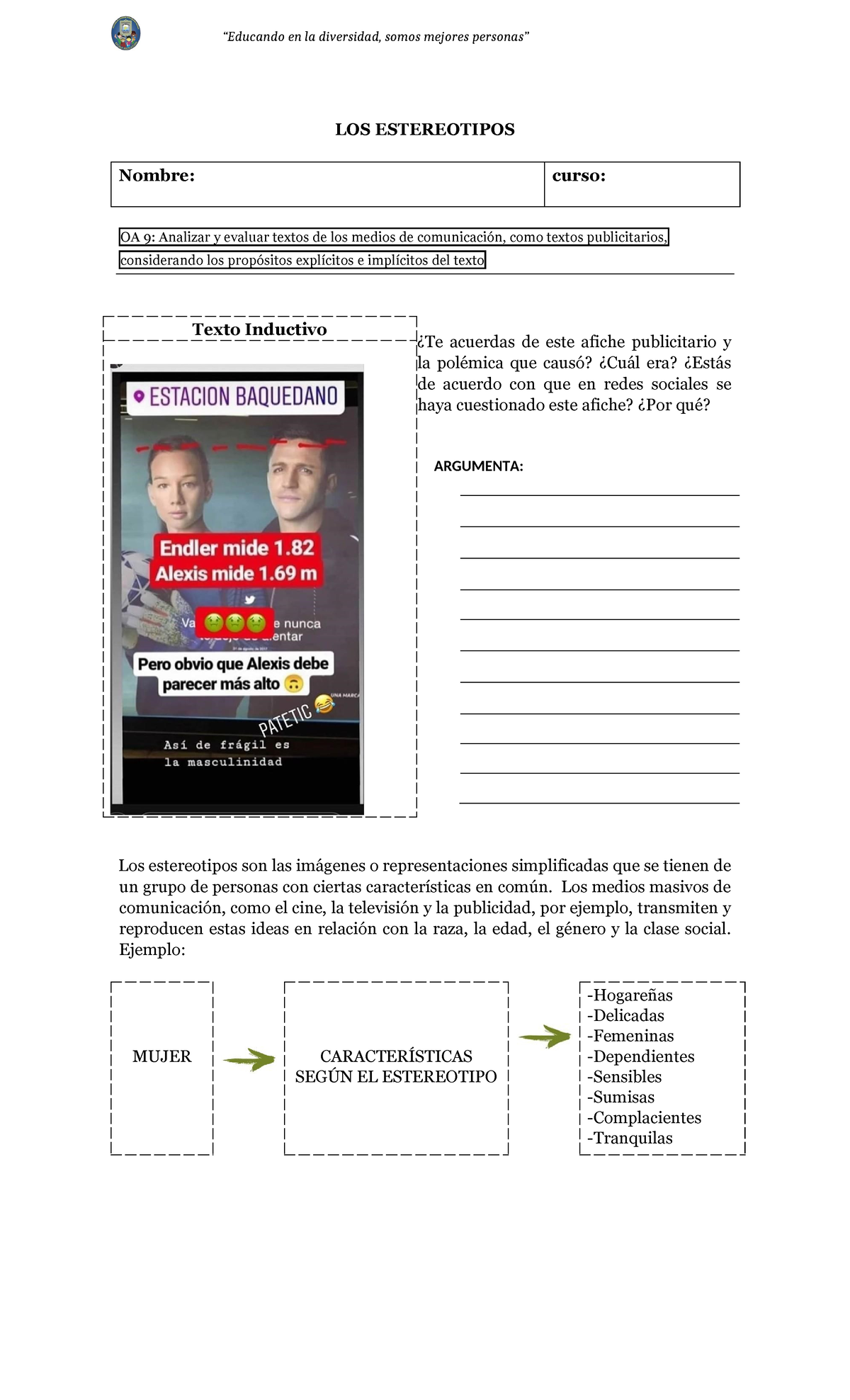 7-Lenguaje-Los-Estereotipos 8° A-B - “Educando en la diversidad, somos ...