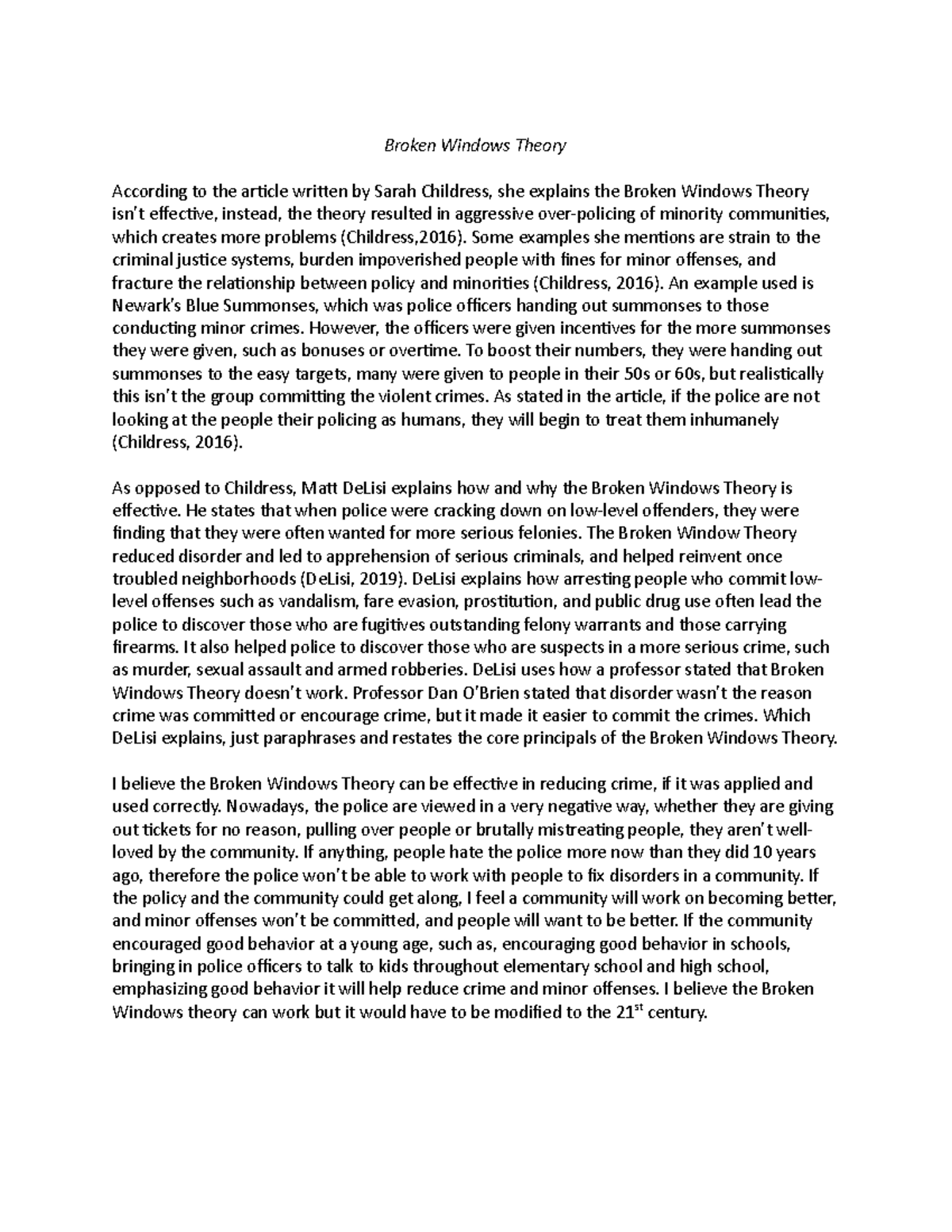 Broken Windows Theory Assignment - Broken Windows Theory According to ...