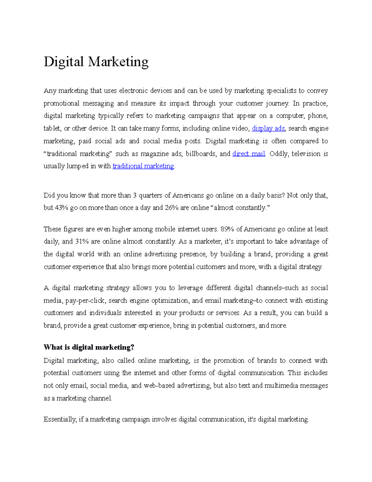 Digital Marketing - Digital Marketing Any marketing that uses ...