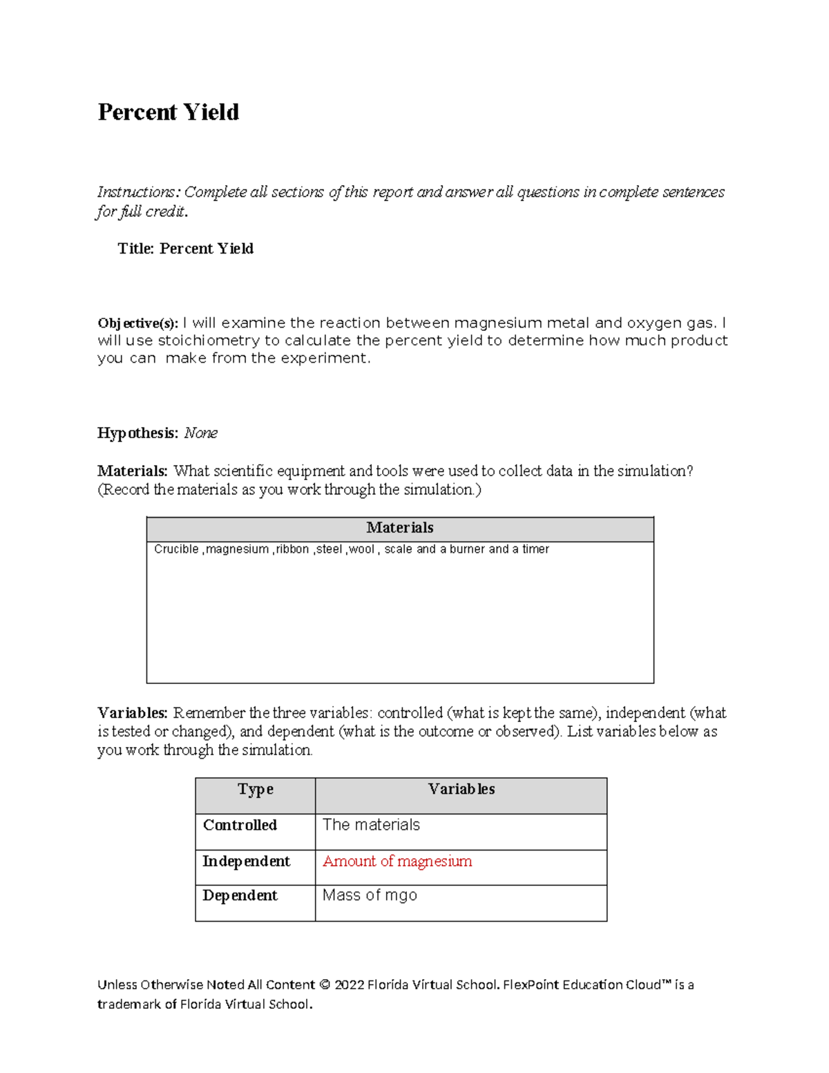 Percent Yield - ,,,,,,,,,,,,,,,,,,,,,,,, - Percent Yield Instructions ...
